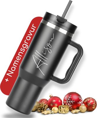 Milu Thermobecher 1200ml mit Strohhalm und Henkel - Ostergeschenke f&uuml;r Frauen & M&auml;nner I Geschenk Ideen Papa, Mama, Freund, Freundin I Geschenkideen zum Va