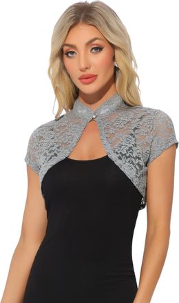 Allegra K Damen Sommer Spitze Bolero Strickjacke Kurzarm Hochzeit Leicht Elegante Festlich J&auml;ckchen f&uuml;r Abendkleid Grau XL