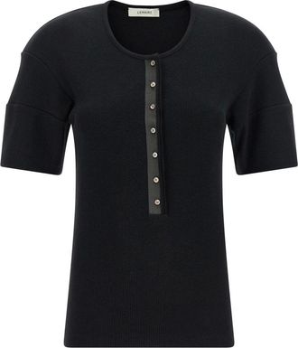 Christophe Lemaire Femme, Tops, Noir, Taille: 40 FR Fitted Henley en jersey c&ocirc;tel&eacute; de coton et lin