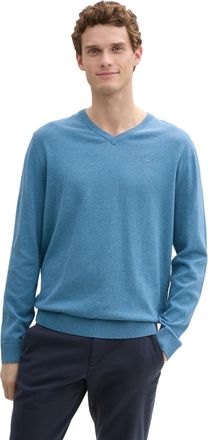 Tom Tailor Herren Strickpullover mit V-Ausschnitt, 37095 - Ocean Blue Melange, XL