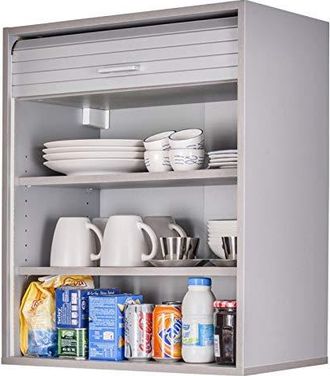 Simmob Meuble Haut de Cuisine Imitation Aluminium 2 Etag&egrave;res L 60 H 72 P 35 cm