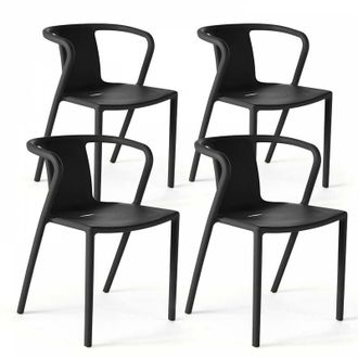 Oviala Lot de 4 chaises plastique noir