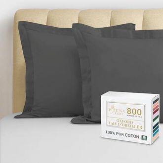 Pizuna Luxueux Set de 2 Taies doreiller 65x65 cm Gris fonc&eacute;, 100% Coton Longue Tige 800 Fils Armure Satin Taies doreiller Douces 65x65 en Coton (Gris fonc&eacute; t