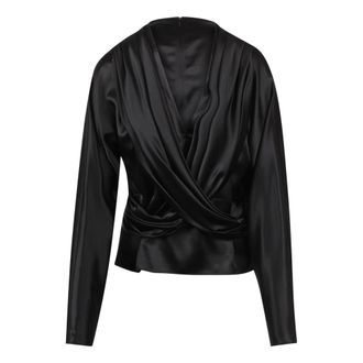 Nina Ricci Drapierte Satinbluse mit V-Ausschnitt - - Blouses & Shirts - Damen - Schwarzk - XS