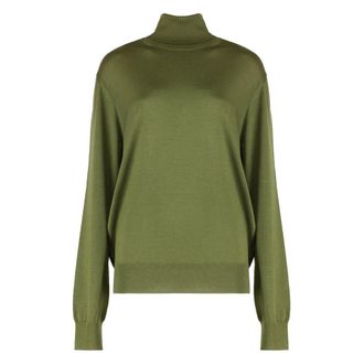 Saint Laurent Rollkragenpullover aus Kaschmir- Wolle und Seide - - Knitwear - Damen - Gr&uuml;n - XL