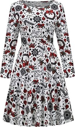 Generic Robe amincissante 2026 pour femme, motif arbre de No&euml;l, robe tendance, d&eacute;contract&eacute;e, manches longues, coupe ajust&eacute;e, taille, Noir, XL