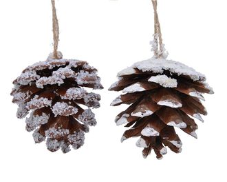 Decoris Christbaumschmuck 7cm x 1 St&uuml;ck Sortiert Zapfen mit Schnee Glitzer Natur braun