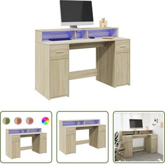 vidaXL Rangement bureau - Bureau avec lumi&egrave;res LED ch&ecirc;ne sonoma bois ding&eacute;nierie