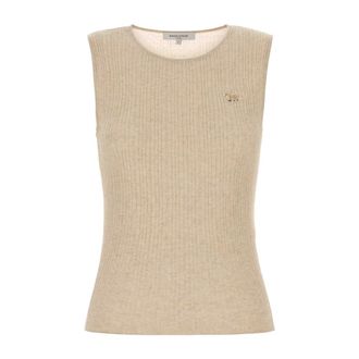 Maison Kitsun&eacute; Femme, Tops, Beige, Taille: 38 FR Baby Fox Fine Rib Knitted Top