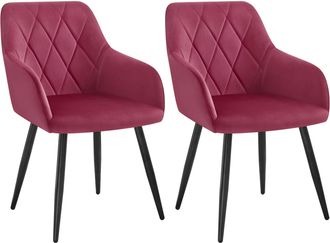 Woltu 2er Set Esszimmerstühle mit Armlehne Rückenlehne, für Esszimmer Wohnzimmer Küche, Bequeme Küchenstühle gepolstert mit Samtbezug, Metallbeinen, Bordeau