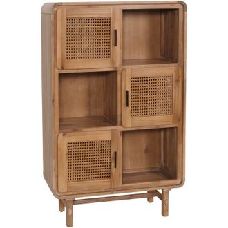 Hhg Highboard 016, Kommode Schrank Sideboard, Stauf&auml;cher, Rattan Akazie Massiv-Holz gebeizt 141x90x35cm 32kg