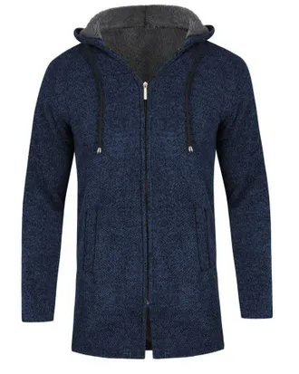 AlltheMen Cardigan Herren Strickjacke mit Kapuze Lang Gef&uuml;ttert Grobstrick Cardigan