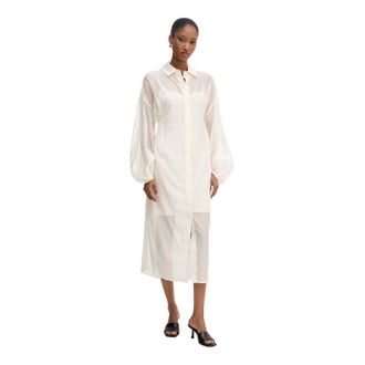 Liu Jo Robe Chemise Ceintur&eacute;e Manches Bouffantes - Femme - Robes - Beige - Taille: 36 FR