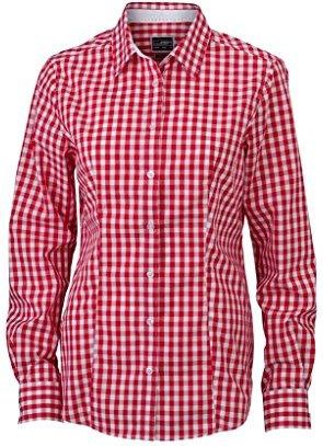 James & Nicholson Chemise Manches Longues a Carreaux (XL, Rouge/Blanc)