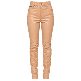 Dolce & Gabbana Pantalon en cuir - Femme - Pantalons - Beige - Taille: 38 FR