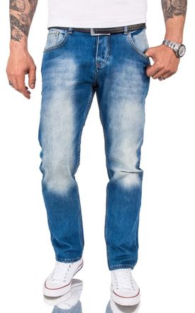 Rock Creek Herren Jeans Hose Comfort Fit Jeans Herrenjeans Herrenhose Denim Stonewashed Basic Weites Bein Raw RC-3119 Blau W40 L30