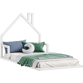 IDIMEX Lit enfant eloa type Montessori, couchage 90x200 cm, en pin massif lasur&eacute; blanc