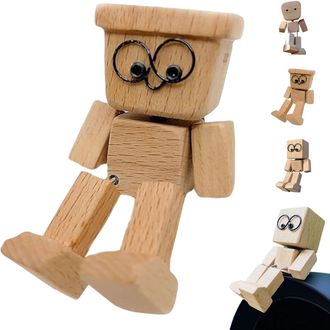 Generic Holzfigur mit Wackelbewegung, handgefertigte Actionfigur Shaker Man, charmante kleine Holzfiguren mit 12 magnetischen Gesichtern, Autoarmaturenbrett-D