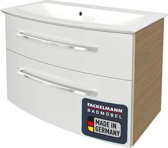 Fackelmann B.Style Badmöbel Set 2 Teile/Gussmarmor Waschbecken/Waschbeckenunterschrank mit 2 Schubladen und Soft-Close/hochwertige Möbel fürs Bad/Korpus & Front: