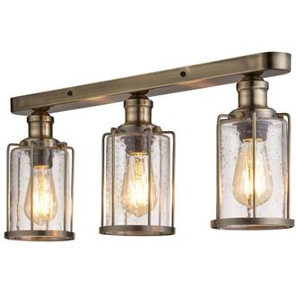 Searchlight Searchlight - Plafonnier pipes 3 lumi&egrave;res E27 maxi 3x60w Laiton antique avec verre gouttelette
