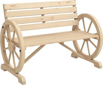 OUTSUNNY 2-Sitzer Gartenbank, wetterfest Sitzbank, Gartenm&ouml;bel mit R&uuml;cken, Armlehnen im R&auml;dernform Parkbank 240kg belastbar, Balkonbank, Holzbank f&uuml;r Balkon, G