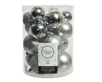 Kaemingk Weihnachtskugeln Kunststoff 4-6cm x 20 St&uuml;ck Mix Christbaumkugeln Set Silber