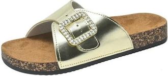 Generic ZBDZSW Sandales plates confortables pour femme avec semelle en li&egrave;ge Bout ouvert Grande taille, dor&eacute;, 6 UK