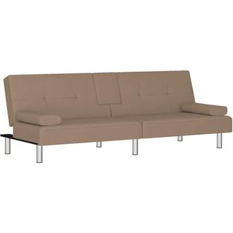 vidaXL Schlafsofa mit Getr&auml;nkehaltern Cappuccino Kunstleder Vidaxl
