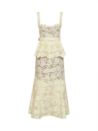 Self Portrait Womens Midi Dress Yellow Macram&eacute; Lace Polyester