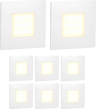 LEDs Com 8 pi&egrave;ces Lumi&egrave;re descalier LED/lampe murale encastr&eacute;e FEX pour lint&eacute;rieur et lext&eacute;rieur, carr&eacute;e, 85 x 85mm, blanc chaud
