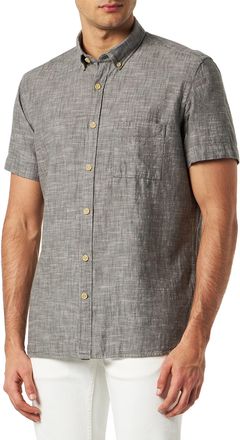 Camel Active Herren Meliertes Kurzarmhemd aus Reiner Baumwolle Dunkelgrau, menswear-3XL