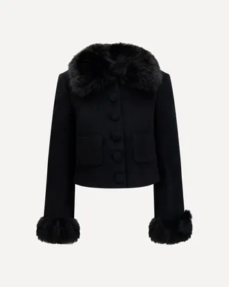 Self Portrait Wool-blend Jacket with faux fur cuffs Female 12