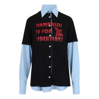 Marco Rambaldi Marco Rambaldi, Femme, Blouses et Chemises, Noir, Taille: 40 FR T-shirt avec Boutons Avant et Superposition Chemise
