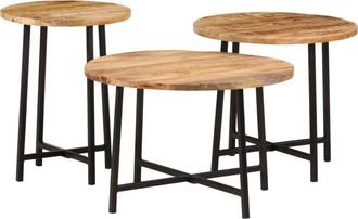 Generico Wenjingqi-371971 Couchtische, stapelbar, 3 St&uuml;ck, Massivholz, Griff und Eisen