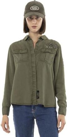 Von Dutch Chemise Femme Flag, Coupe Droite & Manches Longues, Kaki Taille L