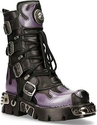 New Rock 591-S5 Bottes Violet Flamme M&eacute;tallis&eacute; Noir Cuir Goth Punk Motard Mode 7