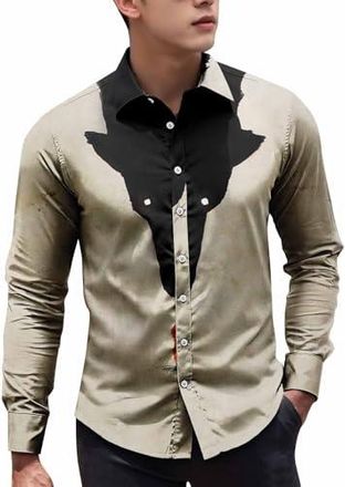 Generic Chemise &agrave; manches longues pour homme, coupe ajust&eacute;e, imprim&eacute; 3D, tendance, chemise daffaires, col &agrave; revers, chemise formelle, extensible dans les 4 se