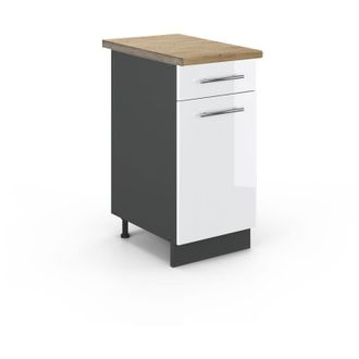 Vicco K&uuml;chenunterschrank Fame-Line, Wei&szlig; Hochglanz, 40 cm, ap Eiche