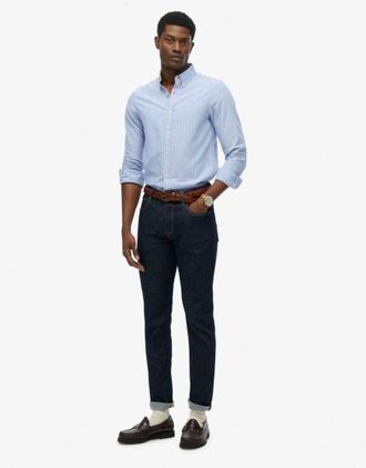 Superdry Classic - Lang&auml;rmliges Oxford-Hemd mit Streifen in Franz&ouml;sischblau und Koralle