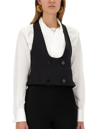 Nina Ricci Open Back Cotton Blend Vest - Black
