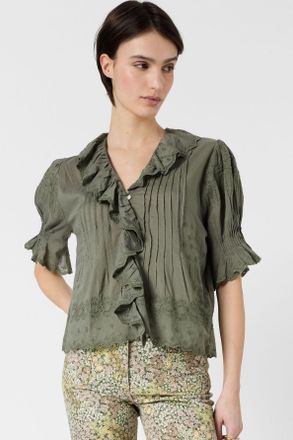 Gerard Darel Chemise brod&eacute;e en voile de coton - CEYLIA - Vert Kaki