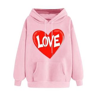 Generic Sweat &agrave; capuche &agrave; manches longues en forme de coeur pour femme - Tendance et confortable - Avec poches, rose, XL