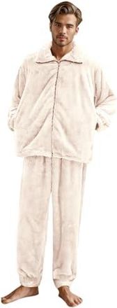 Generic Pyjama Homme Hiver Pyjama Polaire Homme Velours Corail Automne-Hiver &agrave; Revers Manches Longues Couple Assorti V&ecirc;tement de Maison Chaud