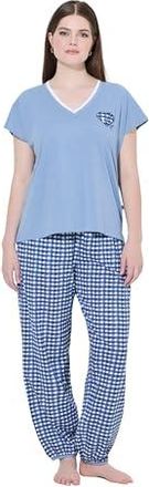 Ulla Popken gs1 data protected company 4069787000005 Pyjama, Sweet Check Ensemble, Bleu givré, 58-60 Femmes