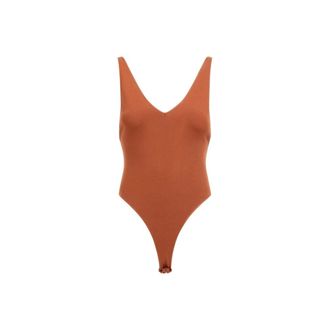 Roberto Cavalli Femme, Tops, Brun, Taille: 38 FR Body en maille côtelée à col en V