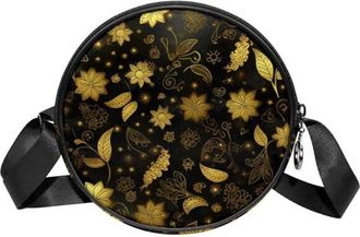 Generic Petit sac &agrave; bandouli&egrave;re rond pour femme, motif floral de dessin anim&eacute;, avec fermeture &eacute;clair, bretelles r&eacute;glables, sac &agrave; main rond d&eacute;contract&eacute; pour fe