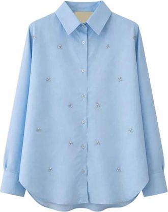 A Paper Kid Femme, Blouses et Chemises, Bleu, Taille: 44 FR Chemise Boutonn&eacute;e Orn&eacute;e