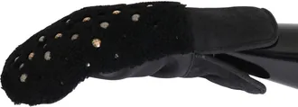 Dolce & Gabbana Mens Black Leather Shearling Studded Gloves