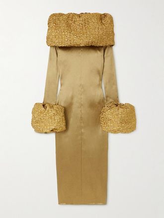 Dima Ayad Wandelbares Midikleid Aus Satin Mit Cloqu&eacute;-bes&auml;tzen - Gold
