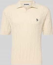 Review Slim Fit Strick-Poloshirt mit Label-Stitching